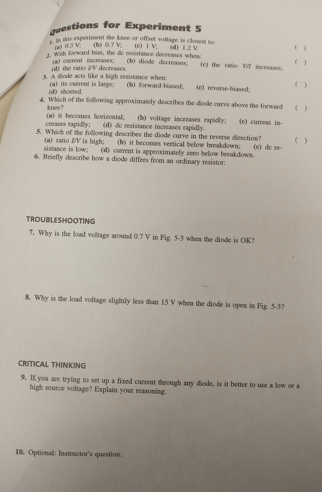 Solved experiment 5 The Diode Curve can some one post or | Chegg.com