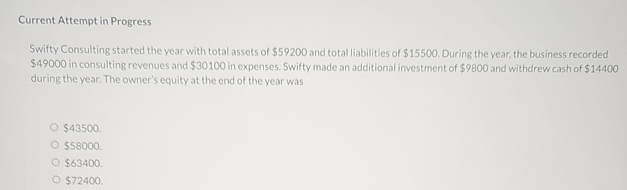 Solved Current Attempt in ProgressSwifty Consulting started | Chegg.com
