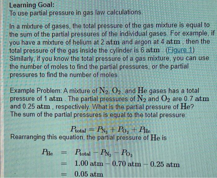 Solved Learning Goal: To use partial pressure in gas law | Chegg.com