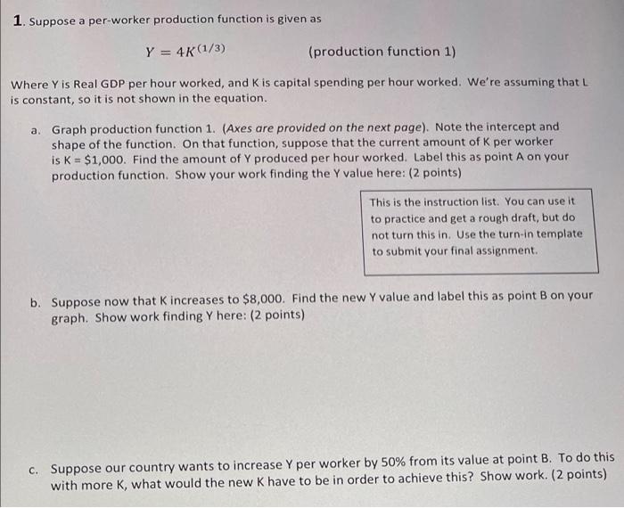 Solved 1. Suppose a per-worker production function is given | Chegg.com
