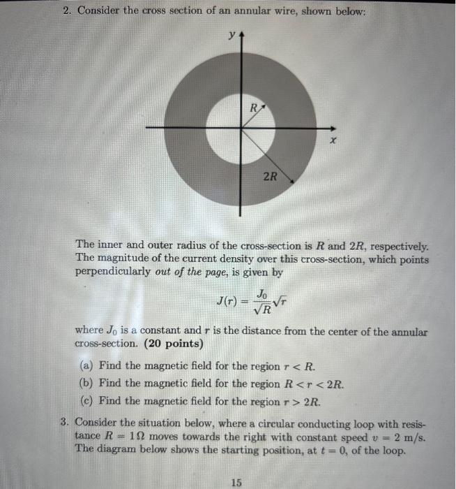 Solved 2. Consider the cross section of an annular wire, | Chegg.com