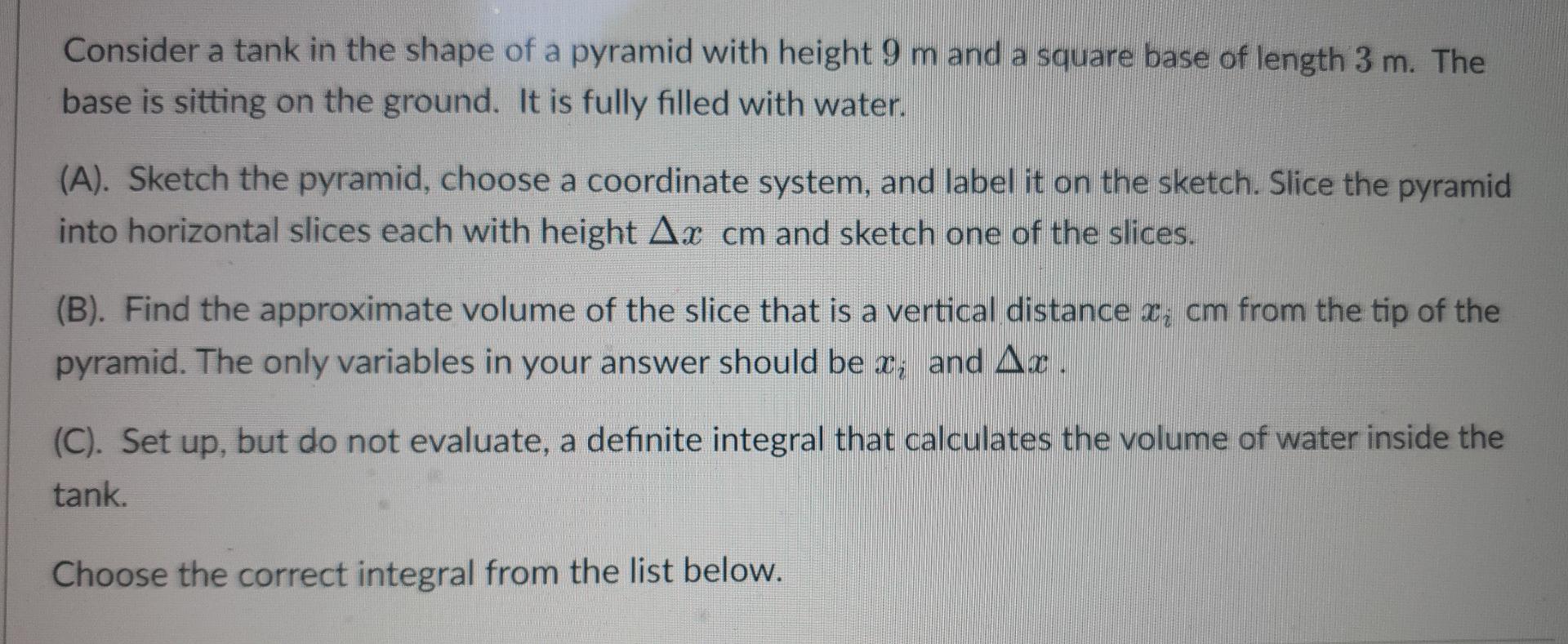 Solved Consider a tank in the shape of a pyramid with height | Chegg.com