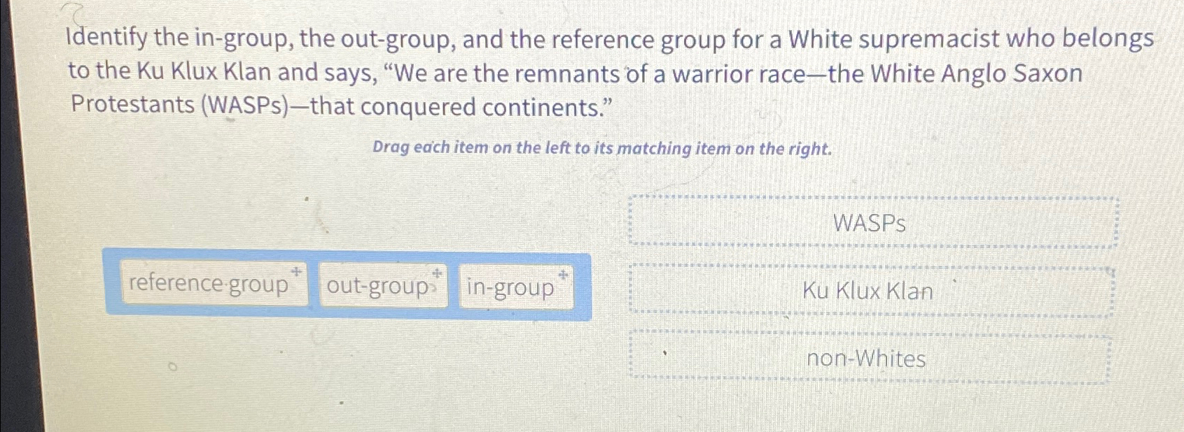 Solved Identify the in-group, the out-group, and the | Chegg.com