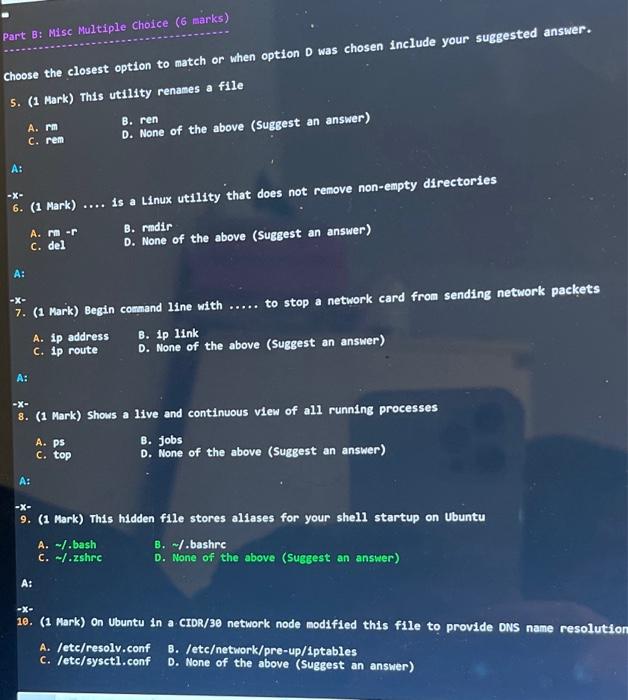 Solved 5. (1 Mark) This utility renames a file A. rmin B. | Chegg.com