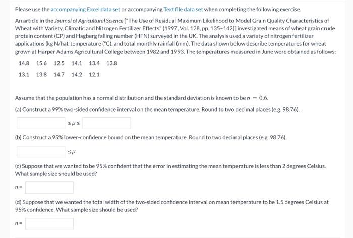 Solved Please use the accompanying Excel data set or | Chegg.com