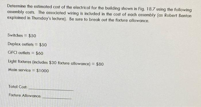 Solved Determine the estimated cost of the electrical for | Chegg.com