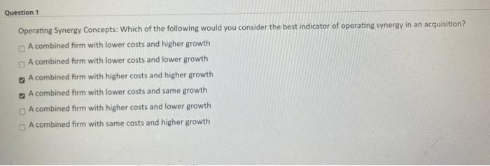 Solved Question 1 Operating Synergy Concepts: Which of the | Chegg.com