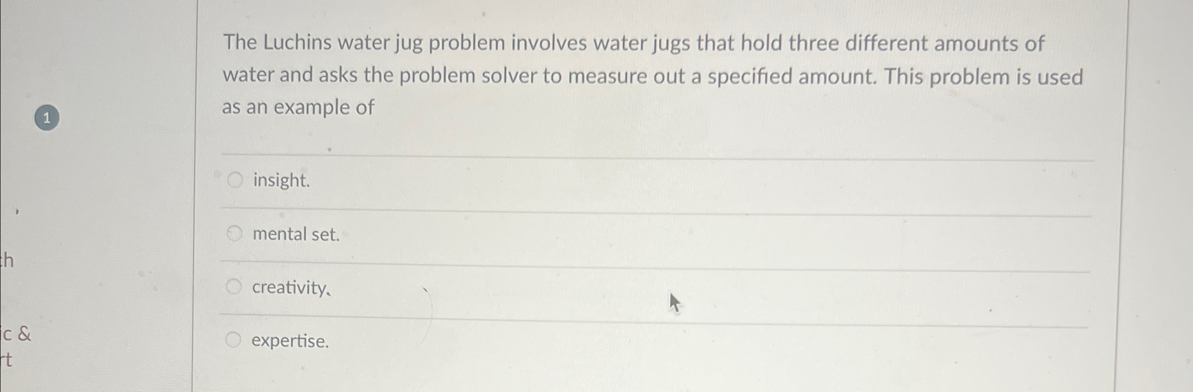 Solved The Luchins water jug problem involves water jugs | Chegg.com