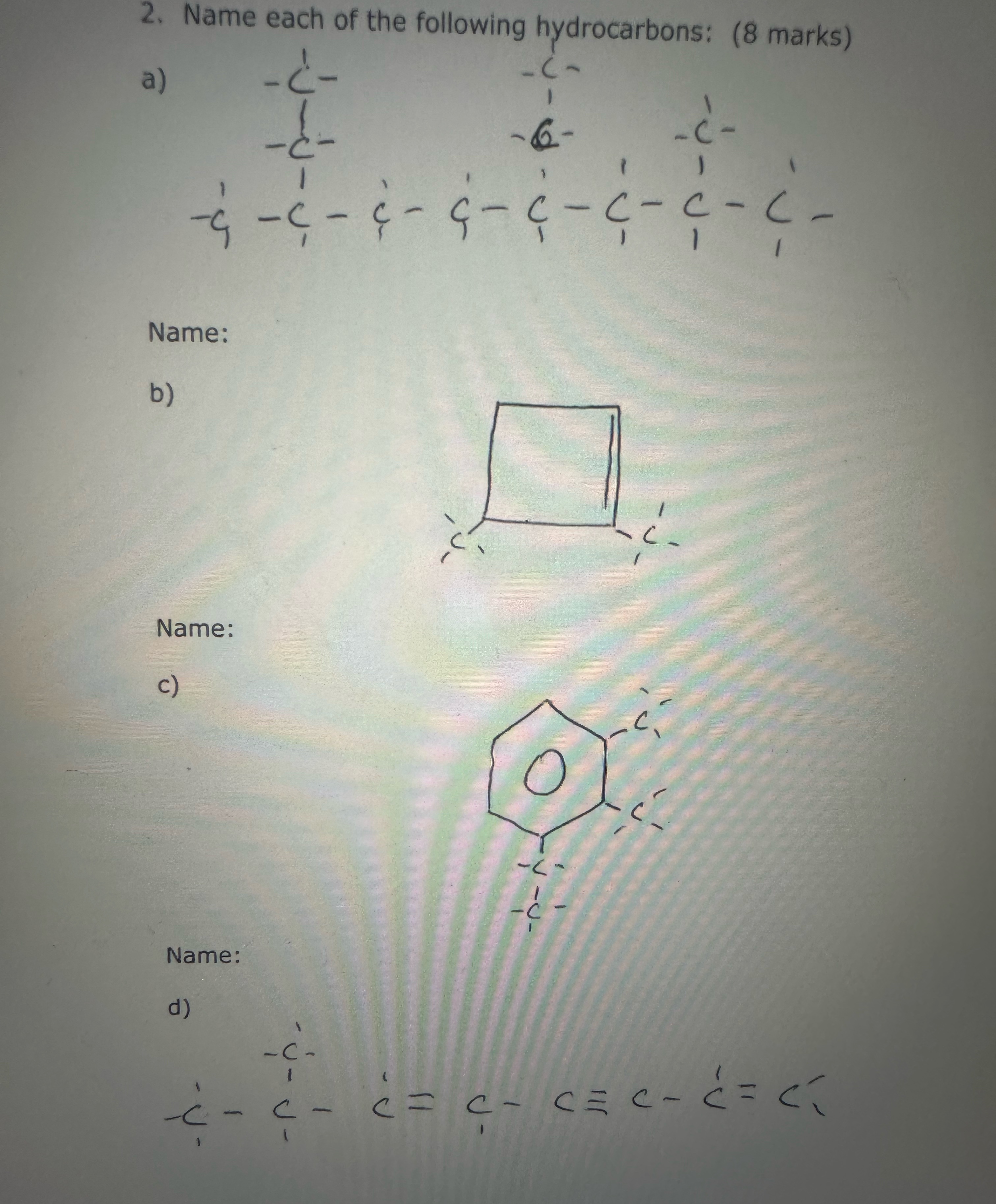 Solved Name each of the following hydrocarbons: (8 | Chegg.com