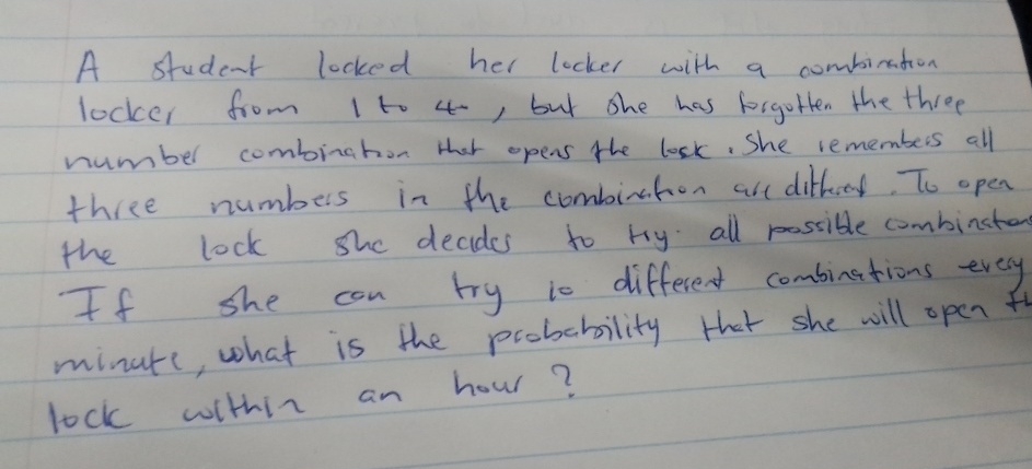 Solved A student locked her locker with a combiation locker | Chegg.com