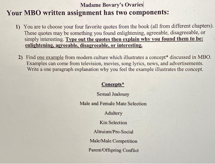 Madame Bovary's Ovaries Your MBO written assignment | Chegg.com