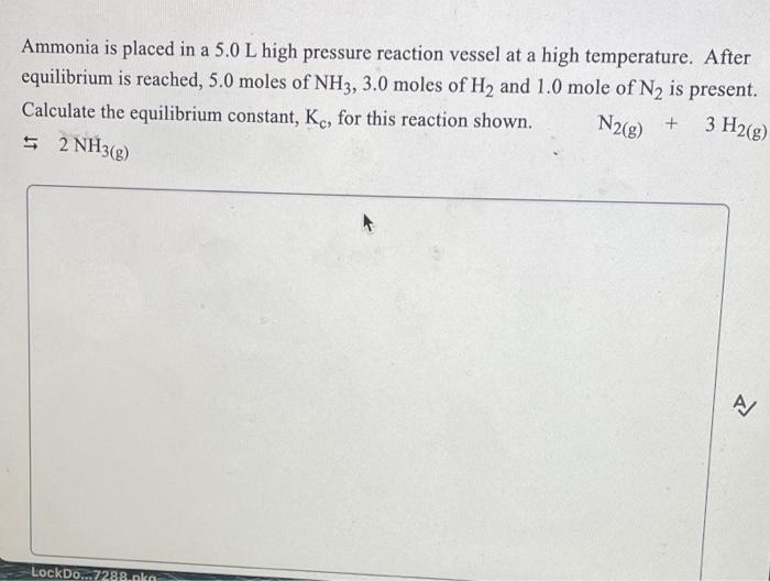 Solved Ammonia is placed in a 5.0 L high pressure reaction | Chegg.com
