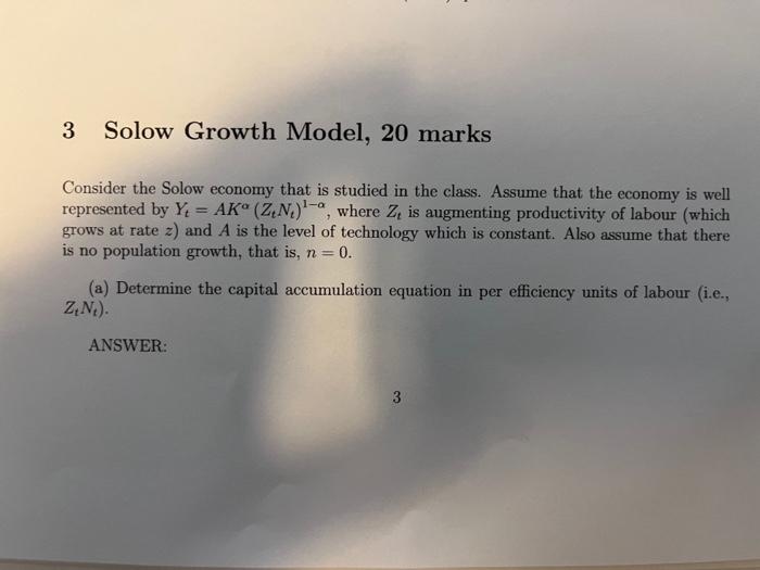 Solved Consider the Solow economy that is studied in the | Chegg.com