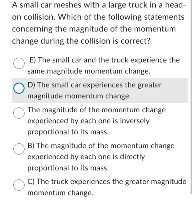 Solved A small car meshes with a large truck in a headon | Chegg.com