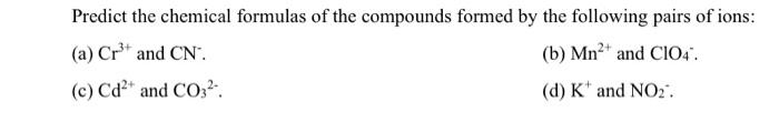 Solved Predict the chemical formulas of the compounds formed | Chegg.com