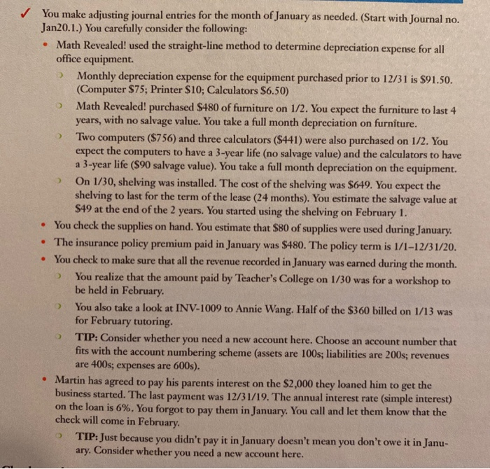 Solved You make adjusting journal entries for the month of | Chegg.com