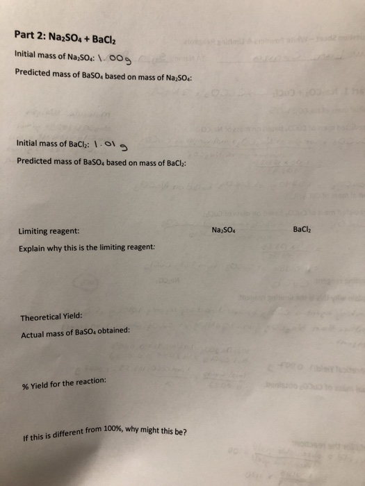 Solved Part 2: Na2SO4 + BaCl2 Initial mass of Na 50.:\.009 | Chegg.com