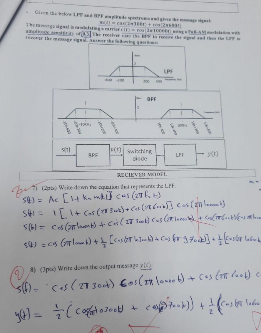 Given the below LPF and BPF amplitude spectrums and | Chegg.com