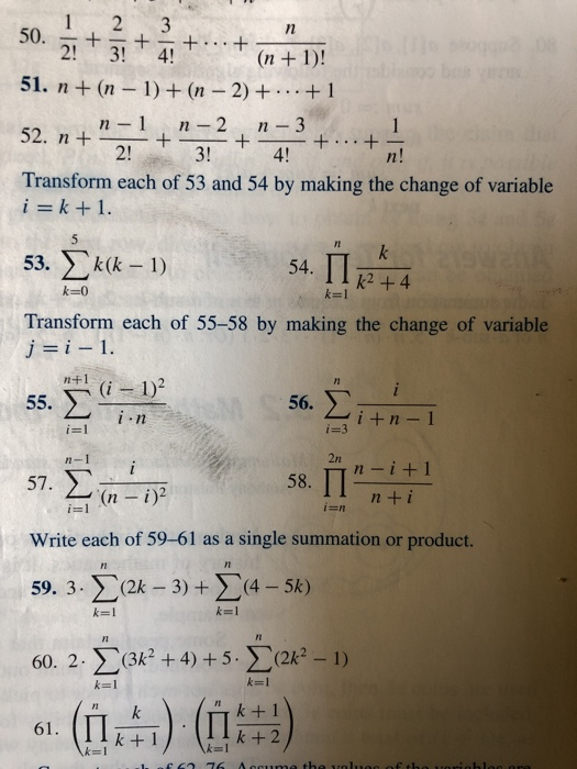 Solved 1 2 3 30. 21+ 3+ 4+ (n + 1)! 51. n + (n - 1) + (n − | Chegg.com