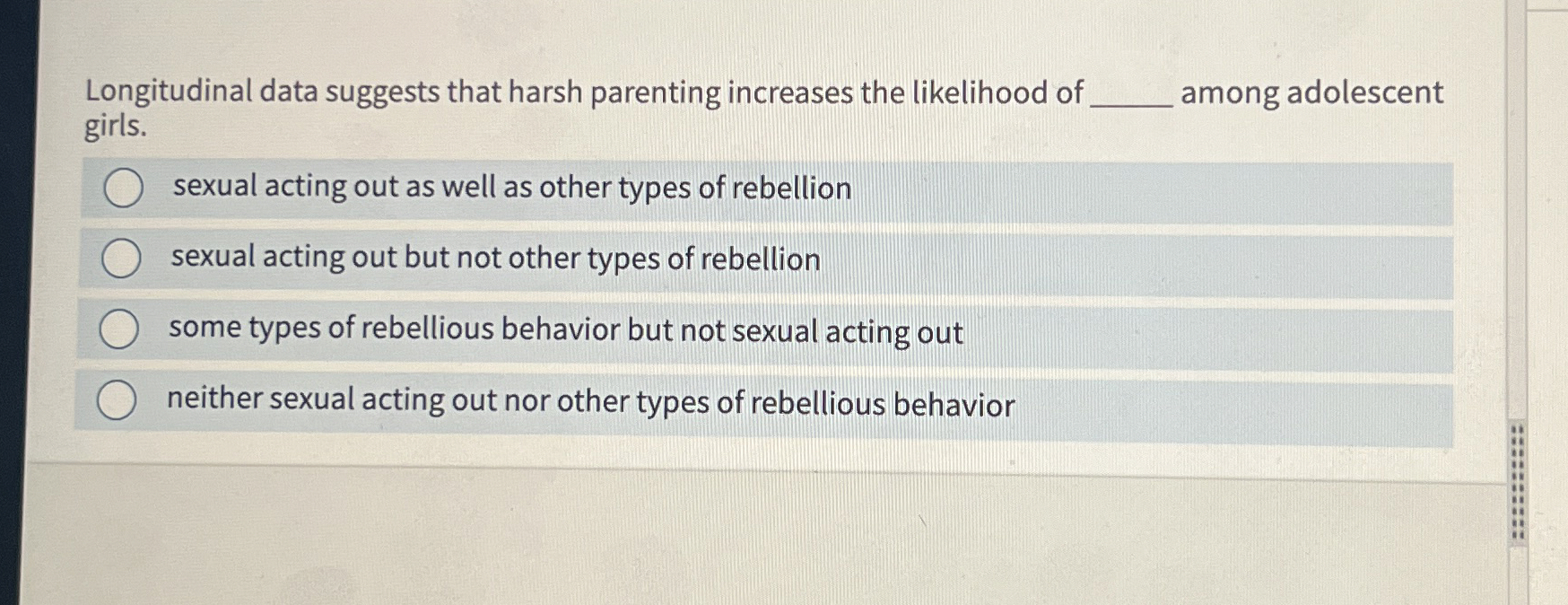 Solved Longitudinal data suggests that harsh parenting | Chegg.com