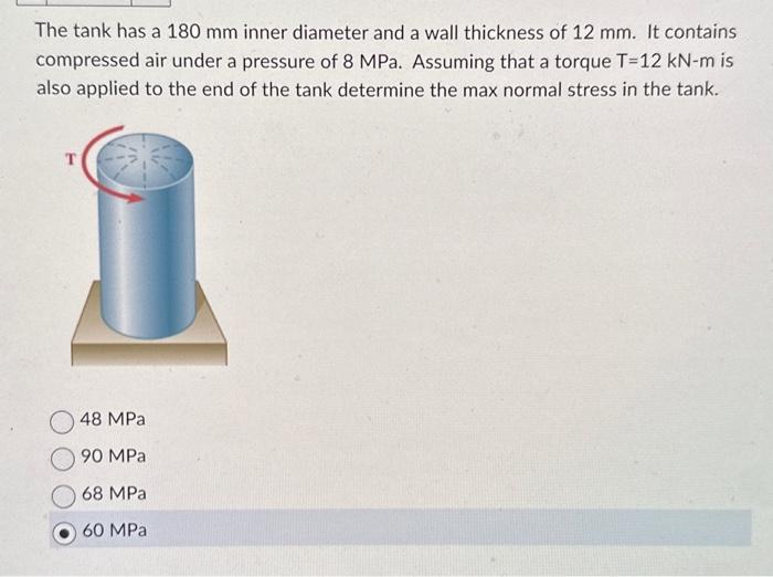 Solved The tank has a 180 mm inner diameter and a wall | Chegg.com