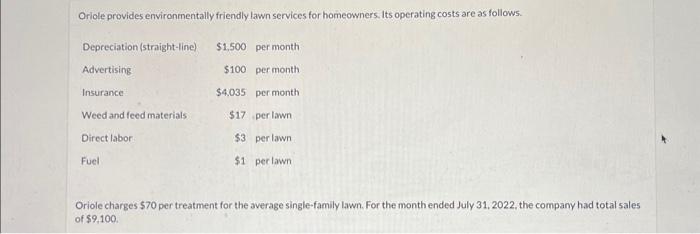 Solved Oriole provides environmentally friendly lawn | Chegg.com
