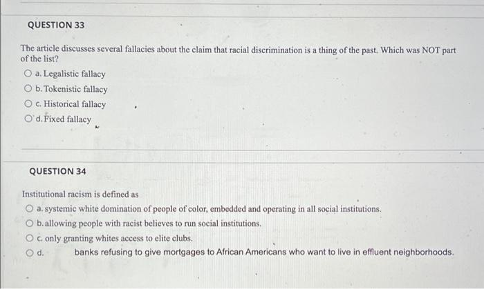 QUESTION 33 The article discusses several fallacies | Chegg.com