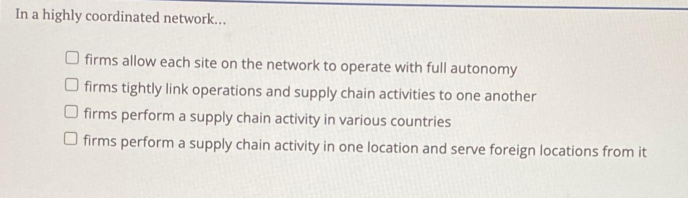 Solved In a highly coordinated network...firms allow each | Chegg.com