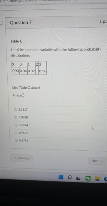 Solved Table C Let X be a random variable with the following | Chegg.com