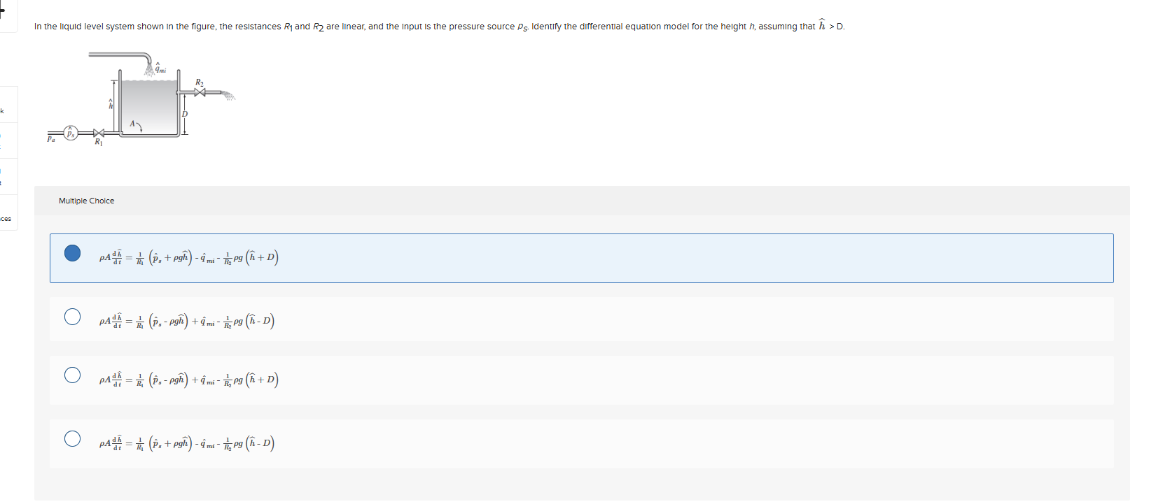 Solved In ﻿the liquid level system shown in ﻿the figure, the | Chegg.com