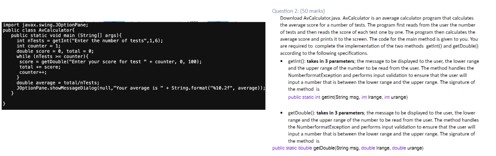Solved Question 2: (50 ﻿marks)Download AvCalculator.java. | Chegg.com