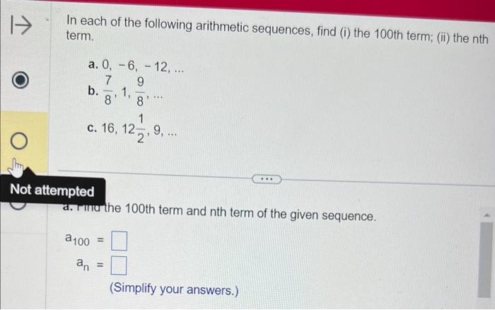 Solved In each of the following arithmetic sequences, find | Chegg.com
