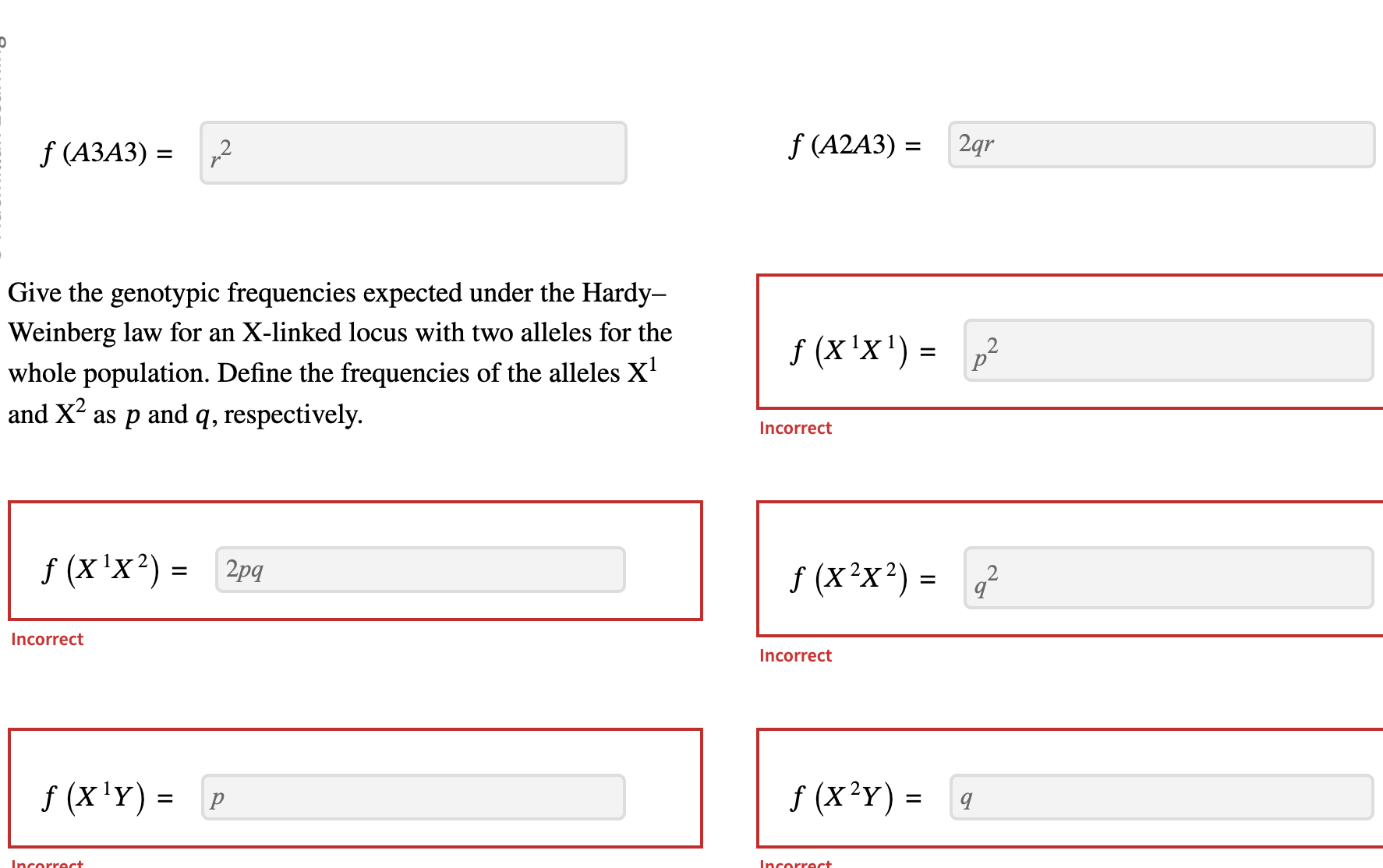 Solved f(A3A3)=,f(A2A3)=Give the genotypic frequencies | Chegg.com
