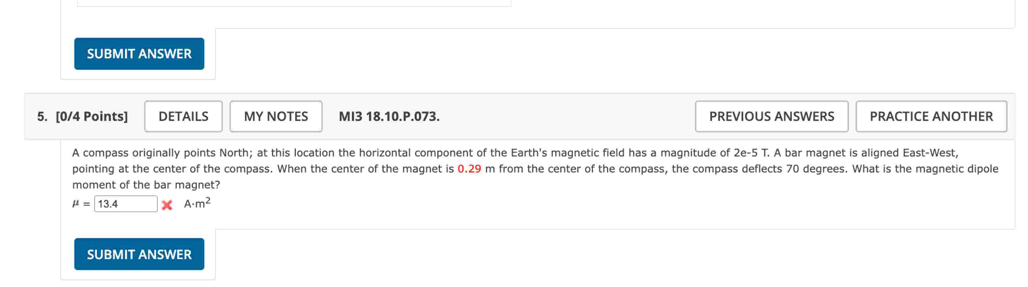Solved 5. [0/4 ﻿Points]MI3 18.10.P.073.A compass originally | Chegg.com