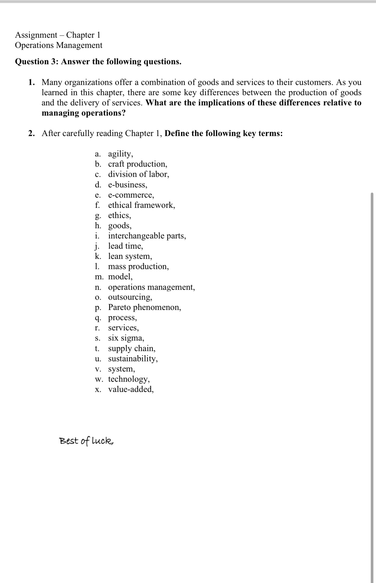 Solved Assignment - ﻿Chapter 1Operations ManagementQuestion | Chegg.com