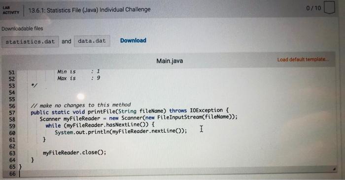 Solved 13.6 Statistics File (Java) Individual Challenge This | Chegg.com