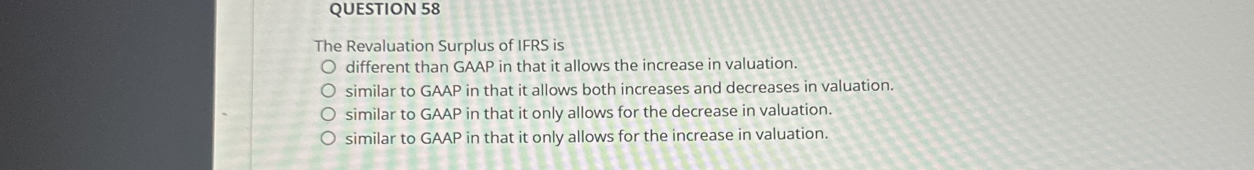 Solved QUESTION 58The Revaluation Surplus of IFRS | Chegg.com