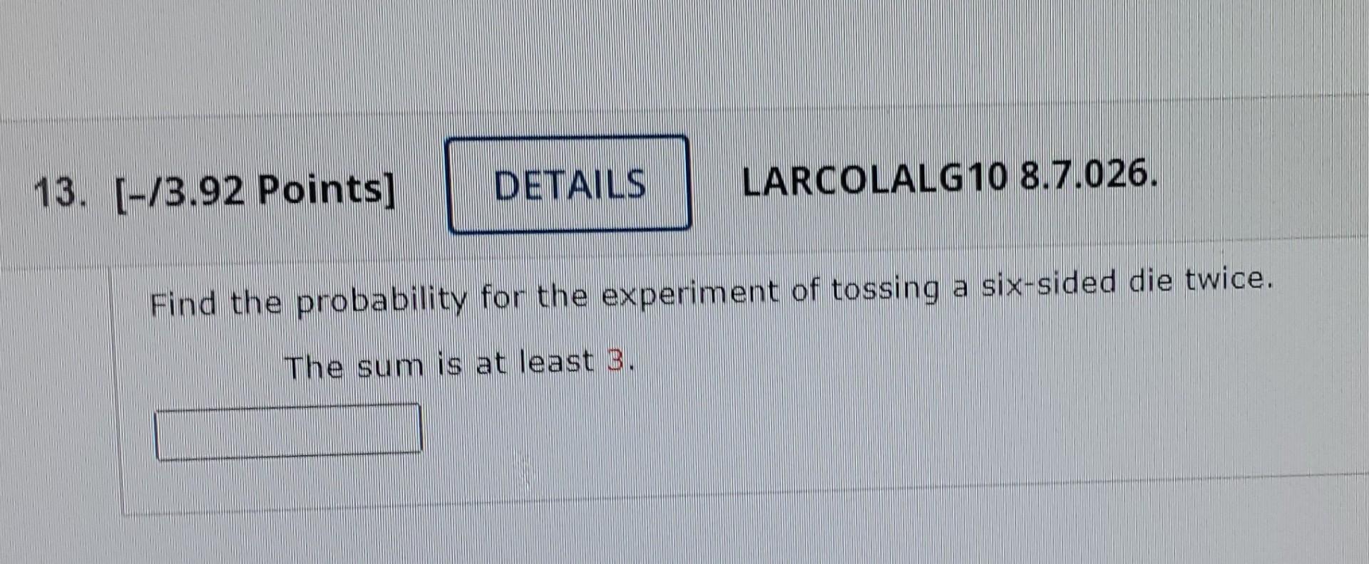 Solved Find the probability for the experiment of tossing a | Chegg.com