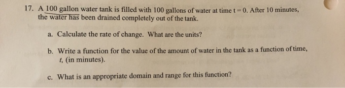 Solved 17. A 100 gallon water tank is filled with 100 | Chegg.com