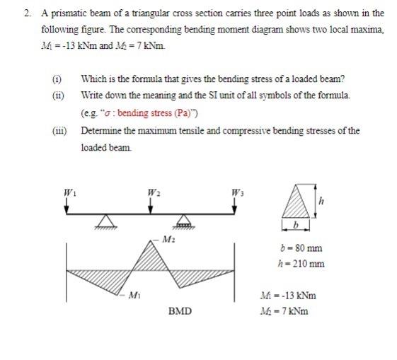 Solved 2. A prismatic beam of a triangular cross section | Chegg.com