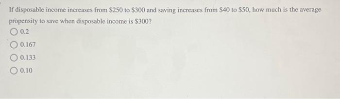 Solved If disposable income increases from $250 to $300 and | Chegg.com