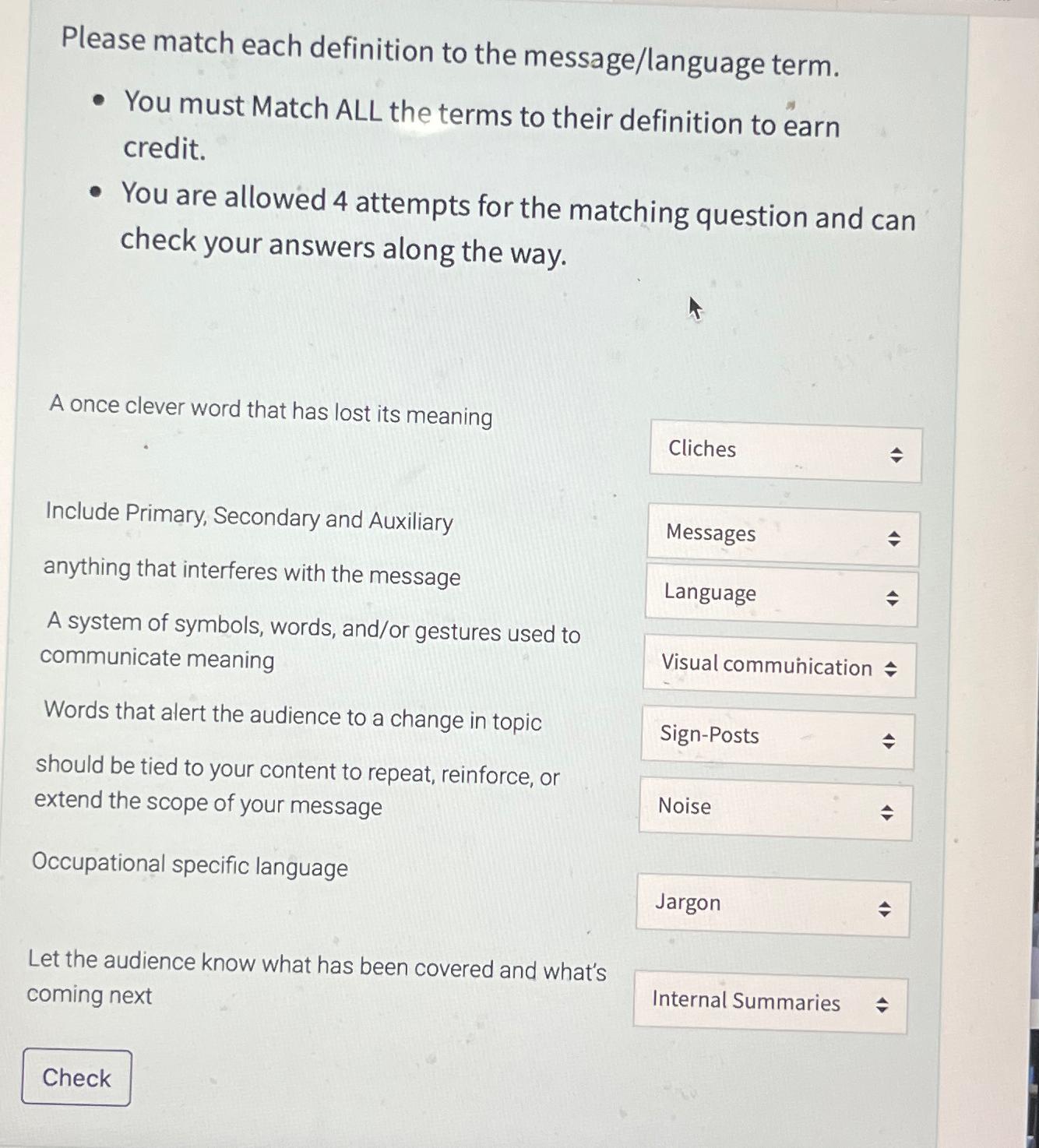 Solved Please match each definition to the message/language | Chegg.com