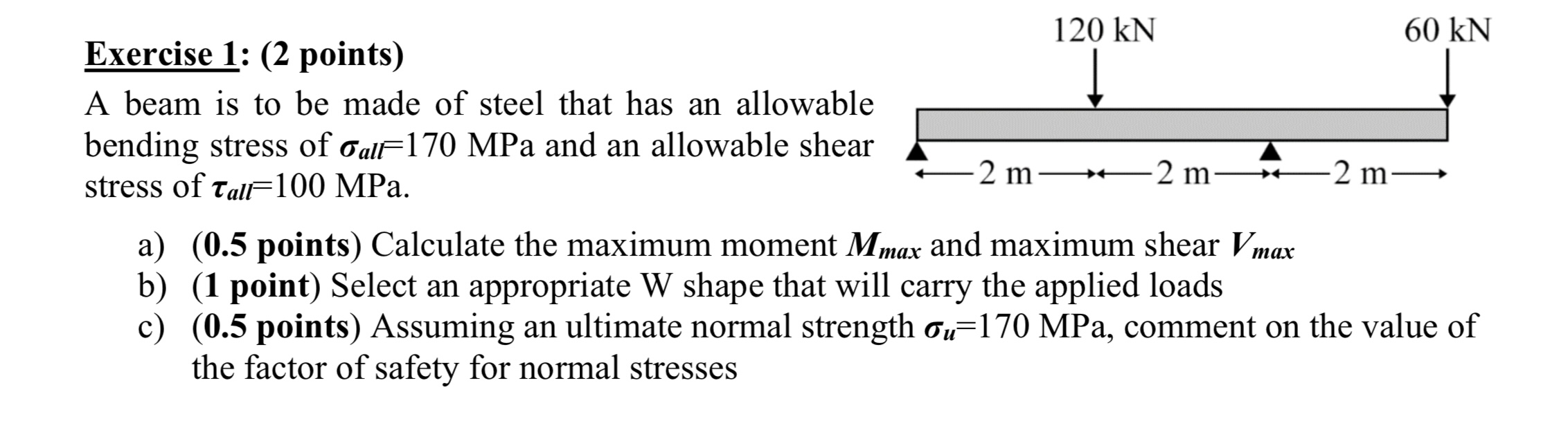 Solved Exercise 1: (2 ﻿points)A beam is to be made of steel | Chegg.com