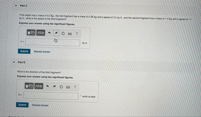 Solved An object initially at rest explodes and splits into | Chegg.com