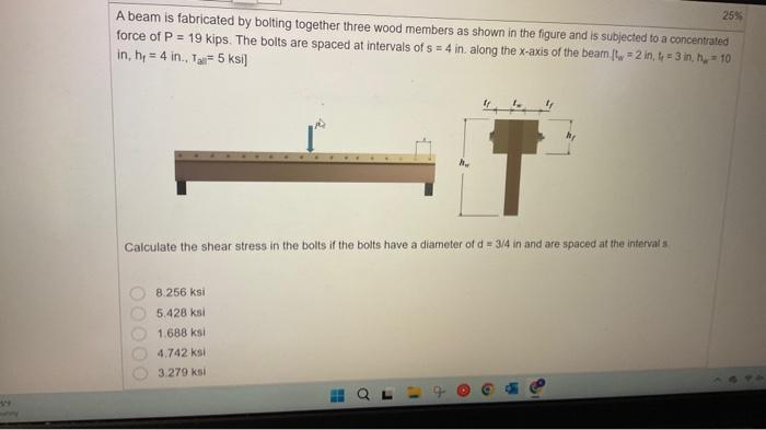 Solved A beam is fabricated by boiting together three wood | Chegg.com