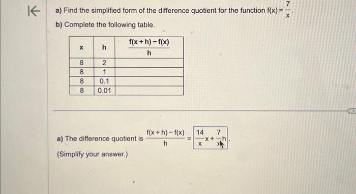 Solved a) Find the simplified form of the difference | Chegg.com