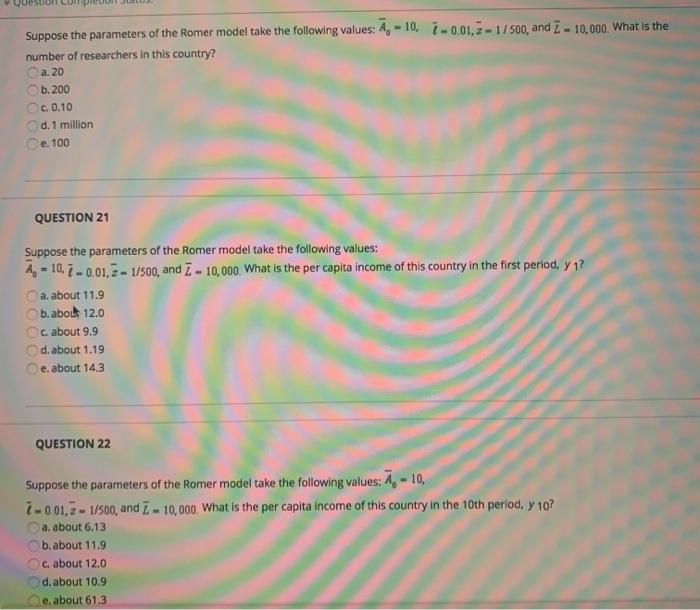 Solved Suppose the parameters of the Romer model take the | Chegg.com