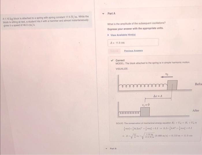 Solved A .10 kg block is attiched to a spring with spring | Chegg.com