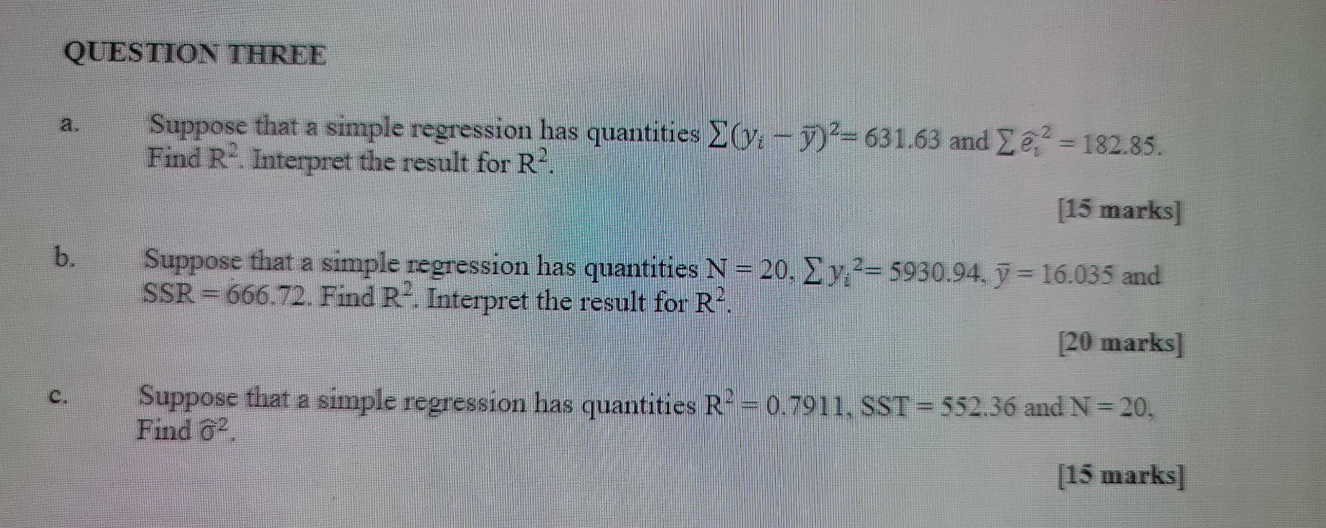 Solved QUESTION THREE a. Suppose that a simple regression | Chegg.com