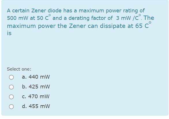 Solved A certain Zener diode has a maximum power rating | Chegg.com